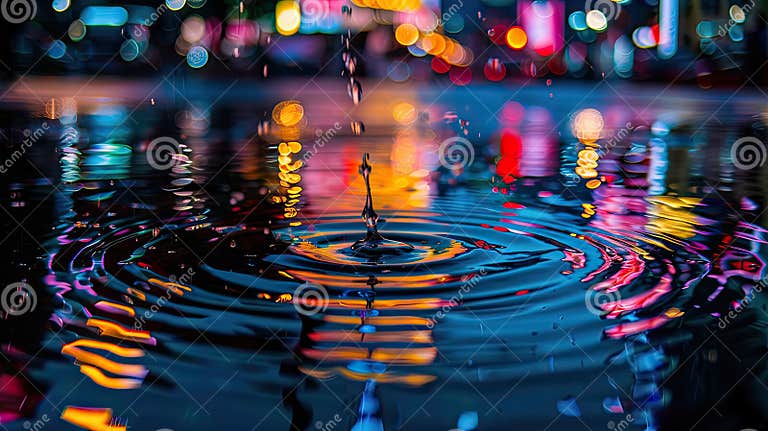 Neon Lights Reflecting Off Water, Creating a Mesmerizing Ripple Effect ...