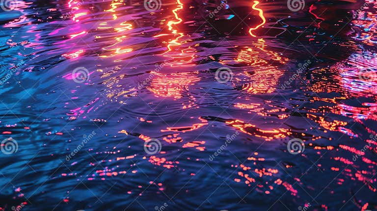 Neon Lights Reflecting Off Water, Creating a Mesmerizing Ripple Effect ...