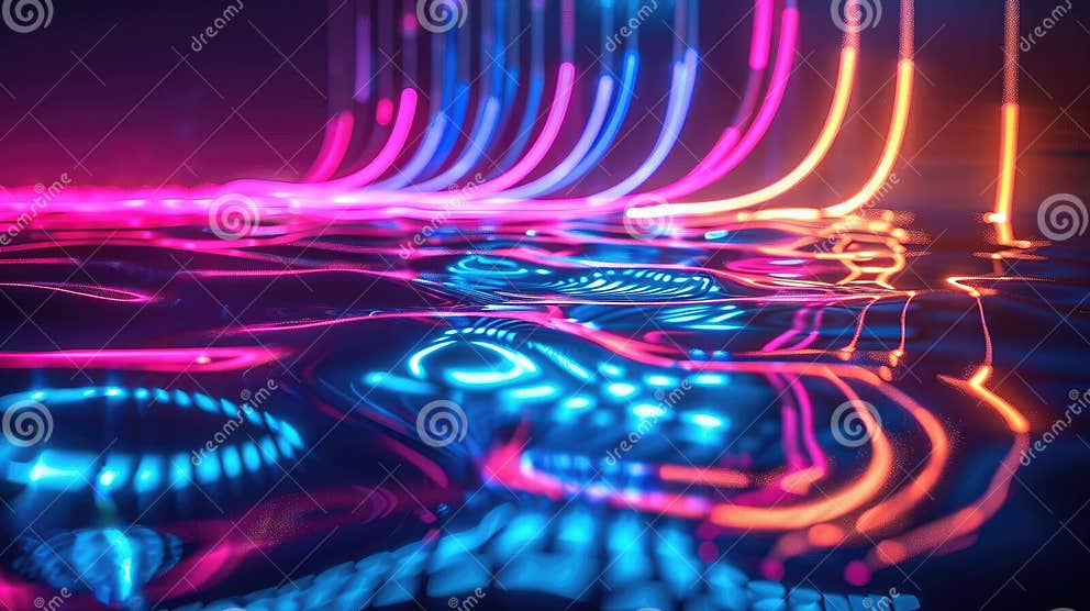 Neon Lights Reflecting Off Water, Creating a Mesmerizing Ripple Effect ...