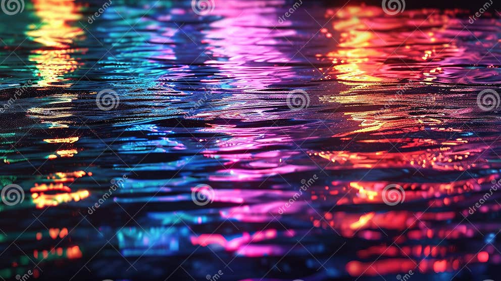 Neon Lights Reflecting Off Water, Creating a Mesmerizing Ripple Effect ...