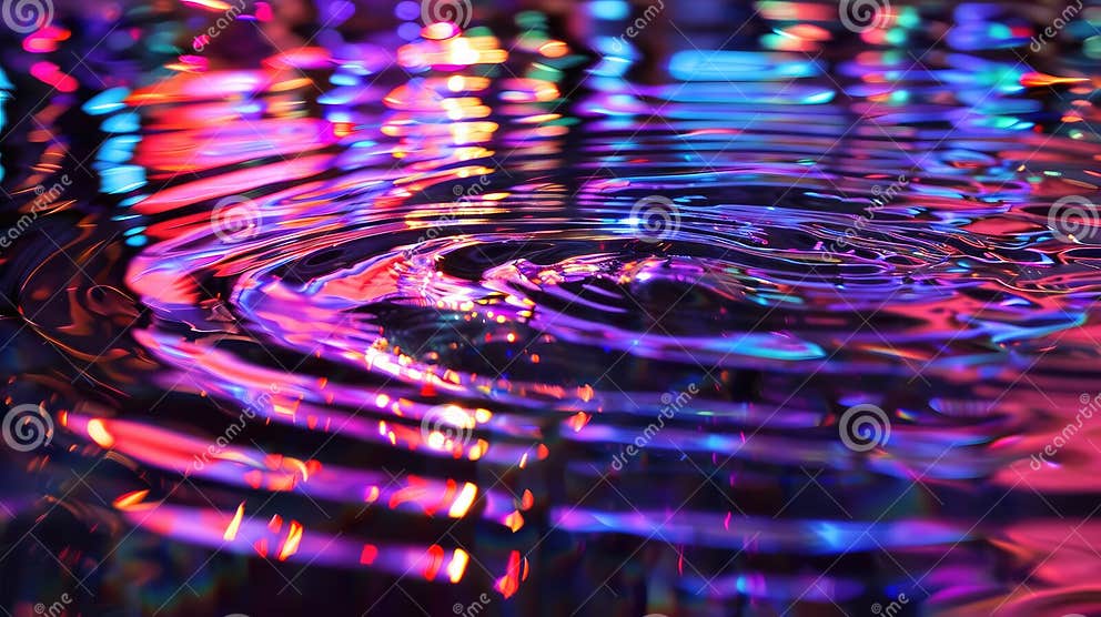 Neon Lights Reflecting Off Water, Creating a Mesmerizing Ripple Effect ...
