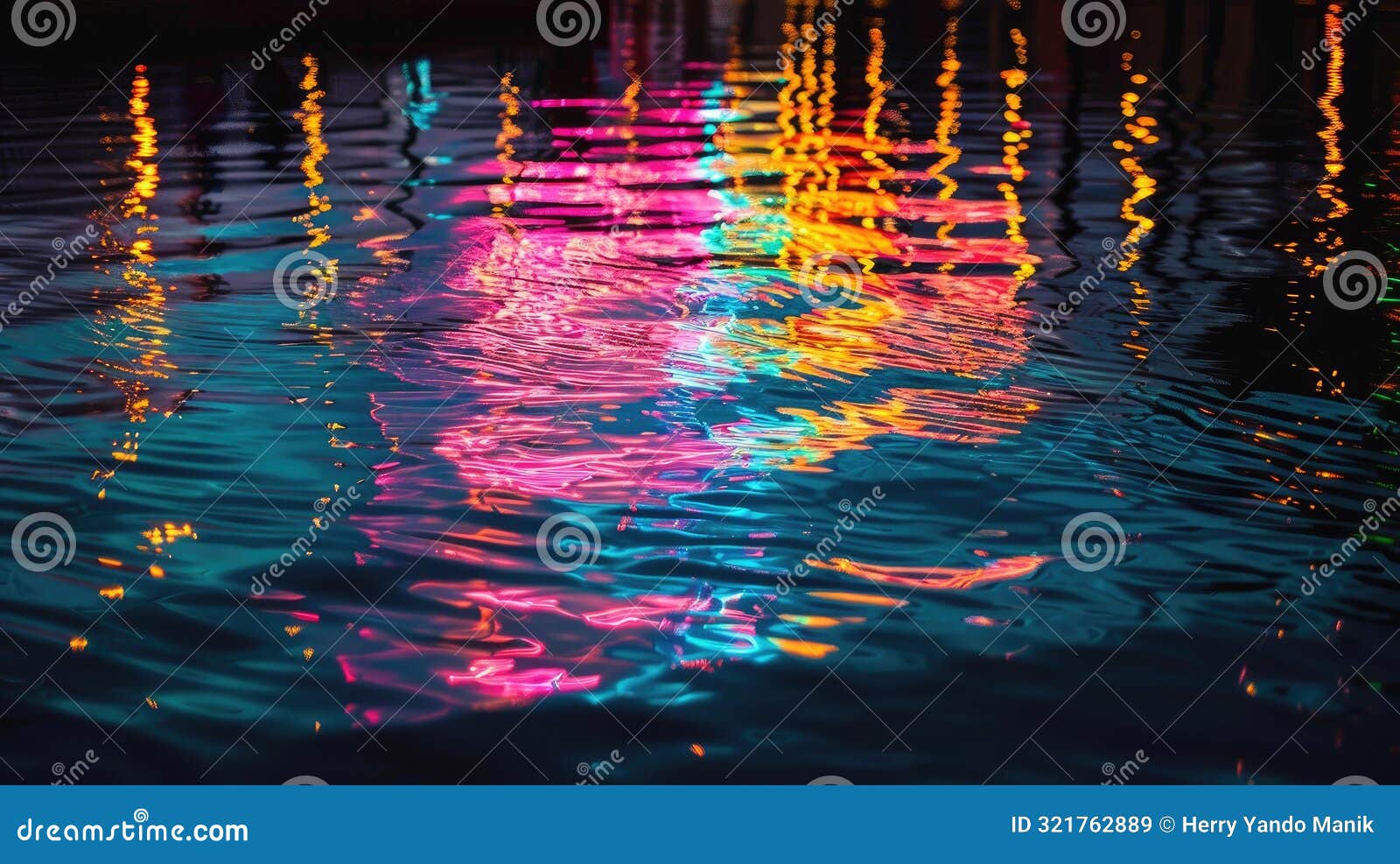 Neon Lights Reflecting Off Water, Creating a Mesmerizing Ripple Effect ...