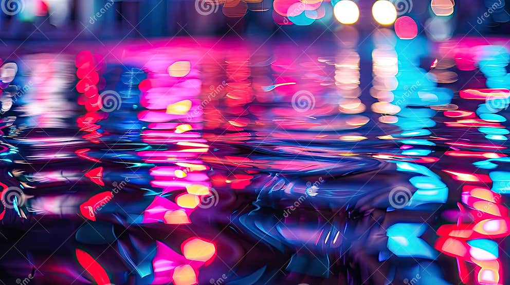 Neon Lights Reflecting Off Water, Creating a Mesmerizing Ripple Effect ...