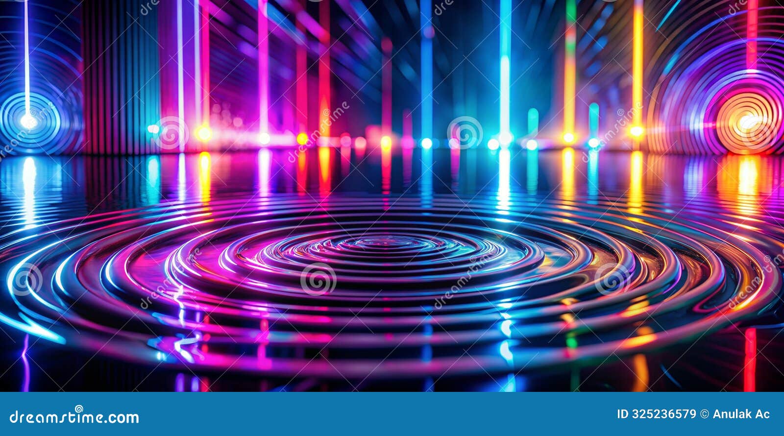 Neon Lights Reflecting Off Water Creating a Mesmerizing Ripple Effect ...