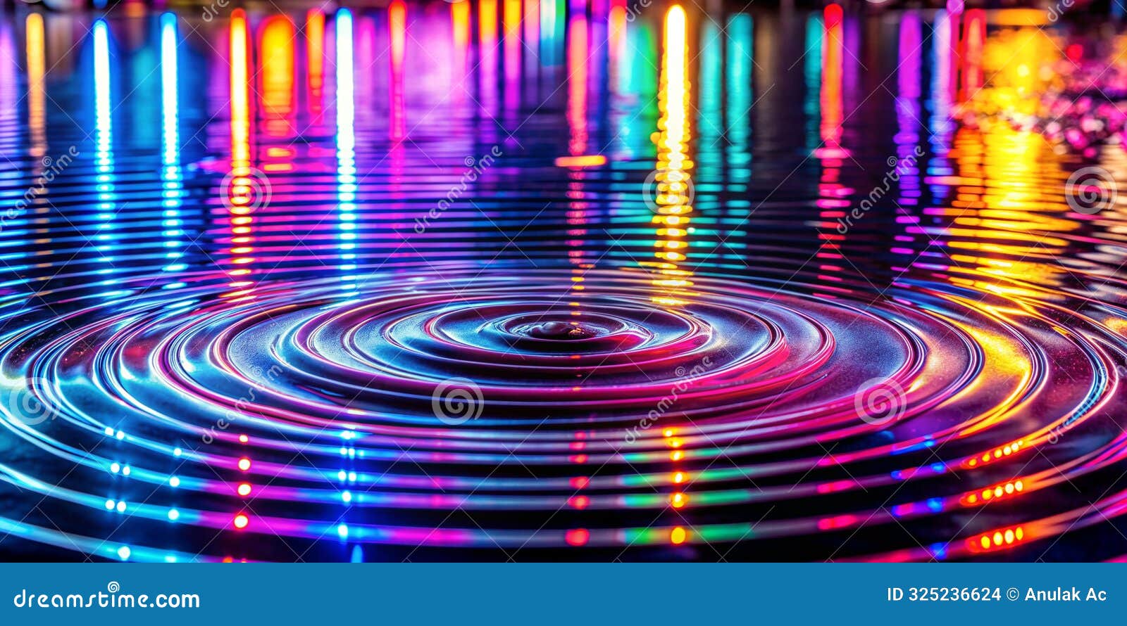 Neon Lights Reflecting Off Water Creating a Mesmerizing Ripple Effect ...