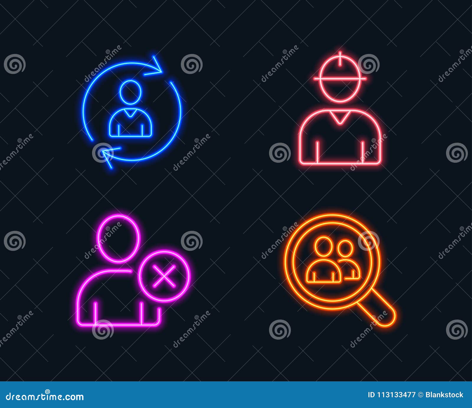 Person Info, Delete User and Engineer Icons. Search Employees Sign ...