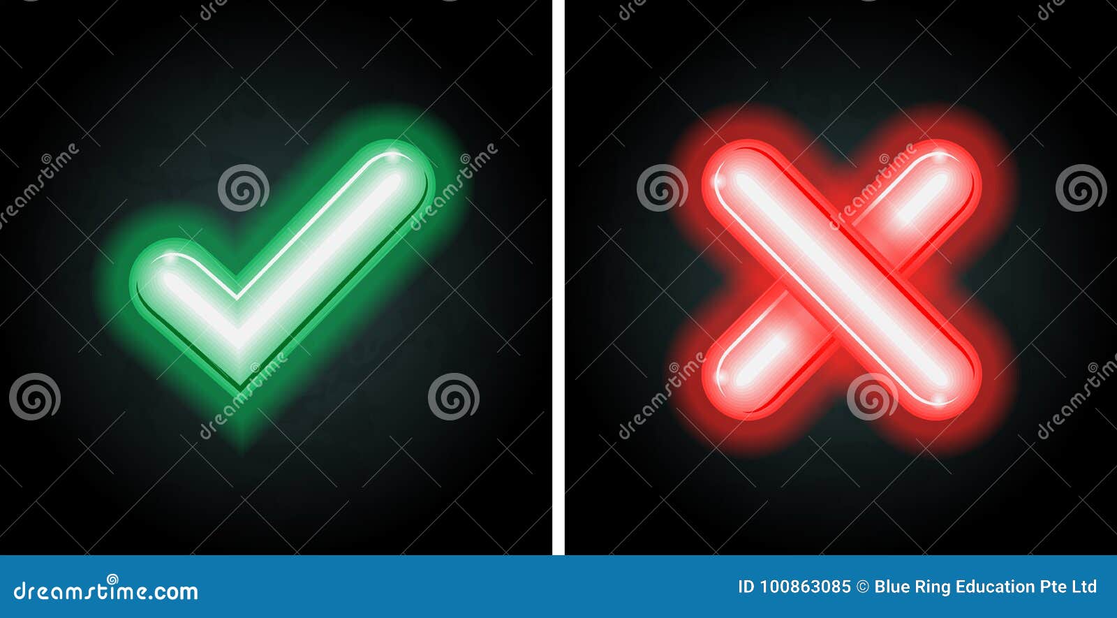 Neon Lights for Wrong and Right Signs Stock Vector - Illustration of ...