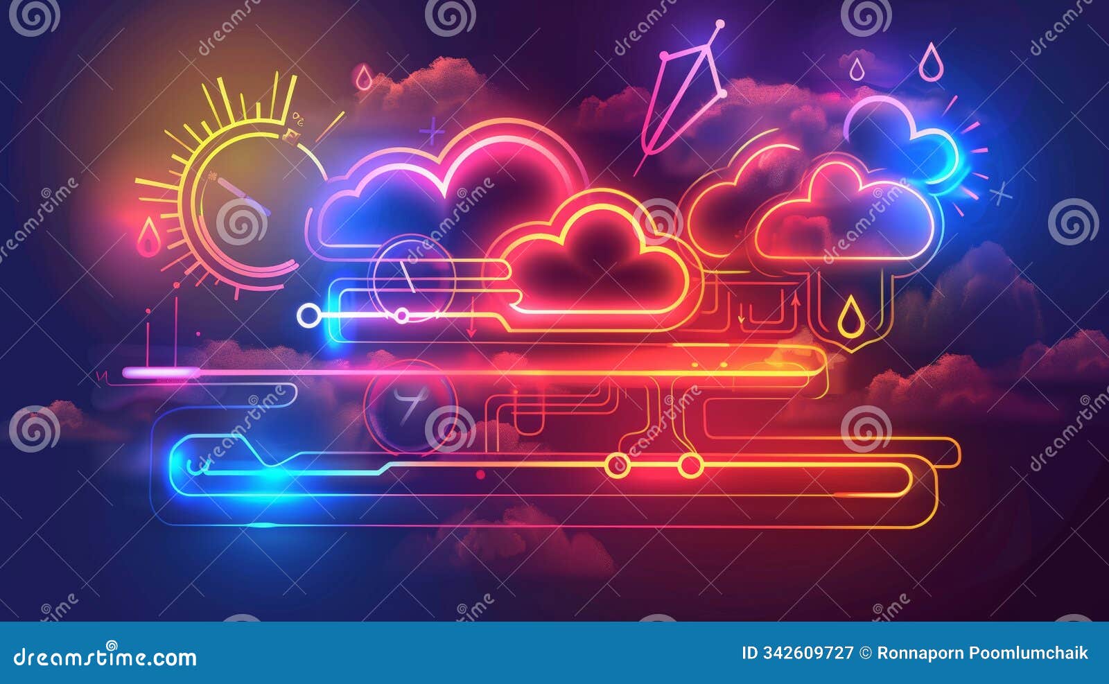 Neon Line Art Depicting Air Temperature Humidity and Air Pressure Stock ...