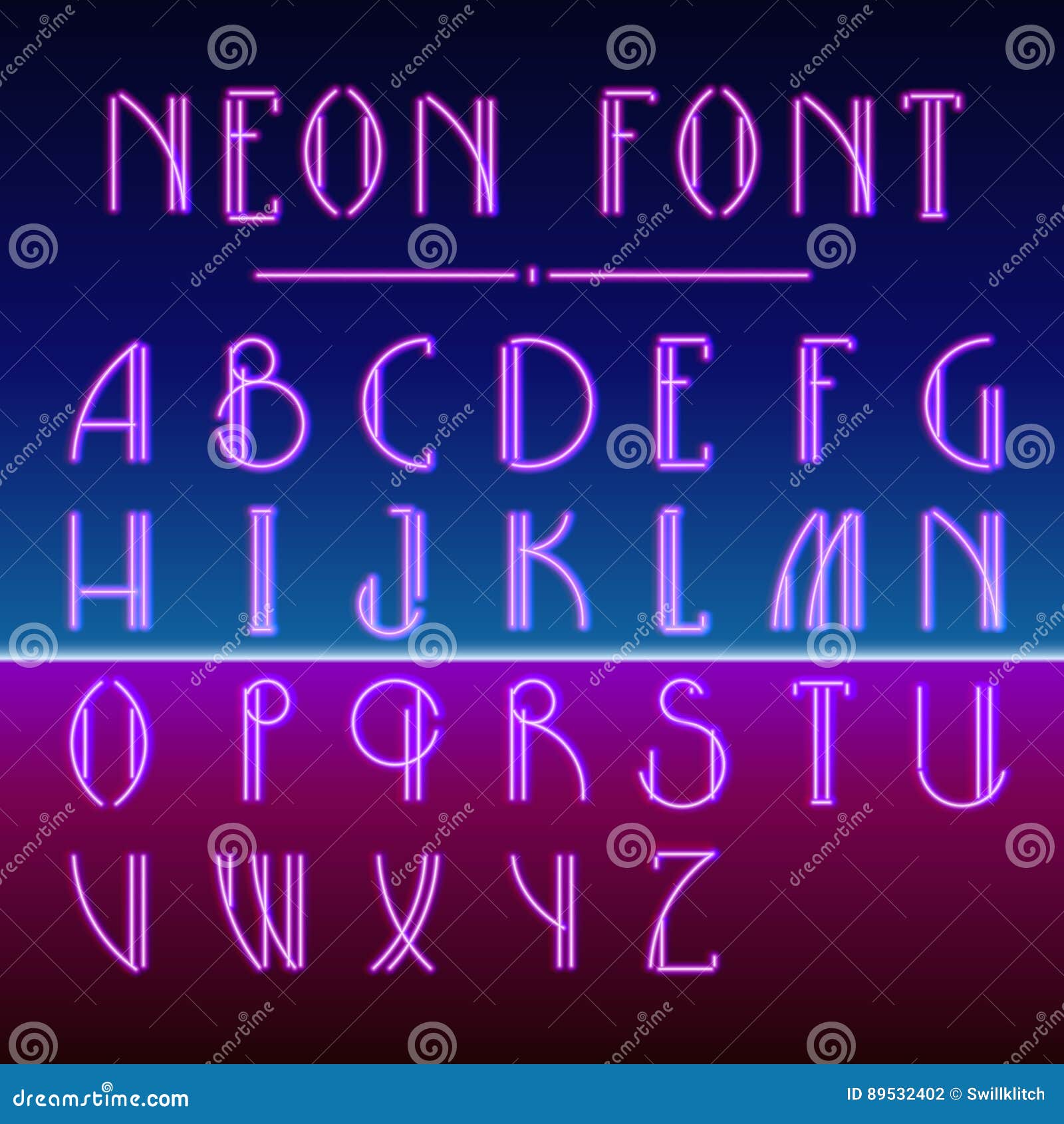 Neon Linear Font with 80s New Retro Wave Trendy Hipster Style Stock ...