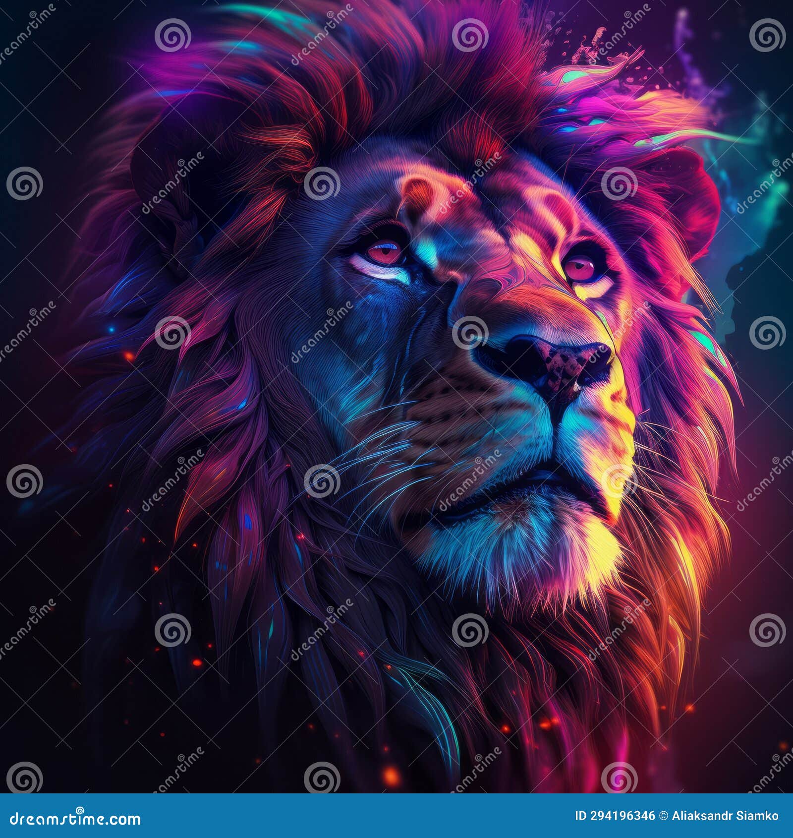 Neon Lion Colorful and Bright Stock Illustration - Illustration of face ...