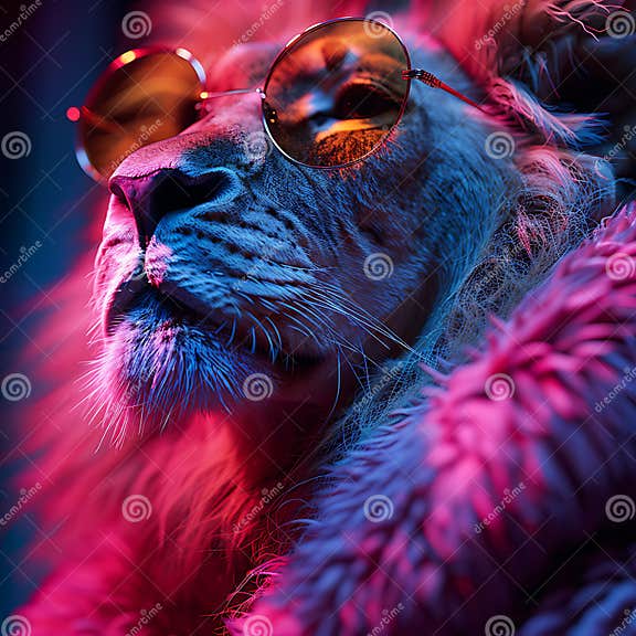 Neon Lion Surreal Commercial Magic Stock Illustration Illustration Of Fantastical Futuristic