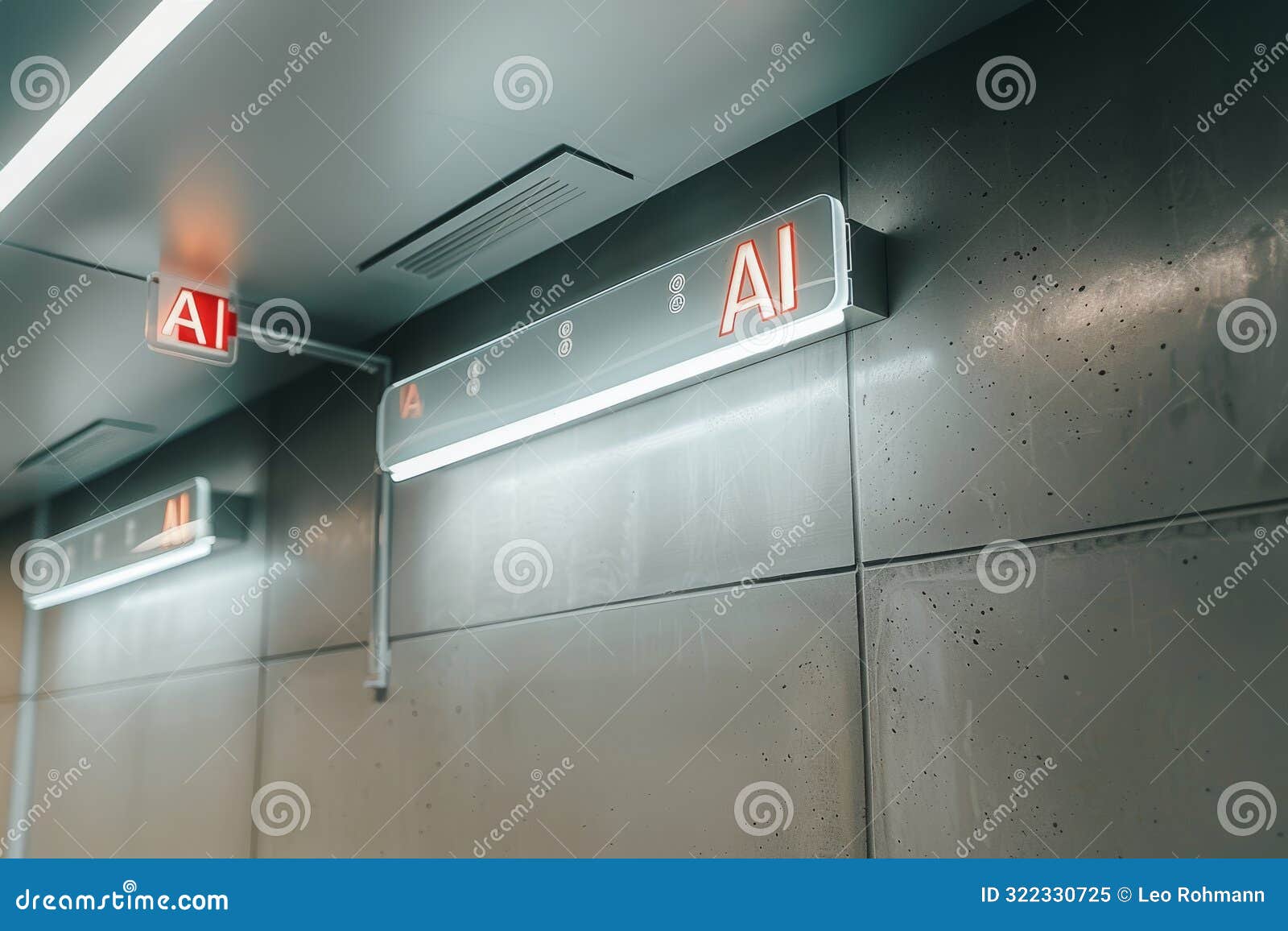 Neon Lit AI Hallway in Modern Building, Futuristic Artificial ...