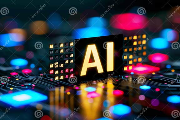 Neon Lit AI Icon on a Circuit Board, Representing the Future of ...