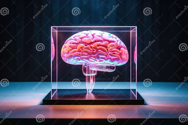 A Neon-lit Brain Encased in Glass, Symbolizing Cutting-edge AI and ... A Neon-lit Brain Encased in Glass, Symbolizing Cutting-edge AI and ...