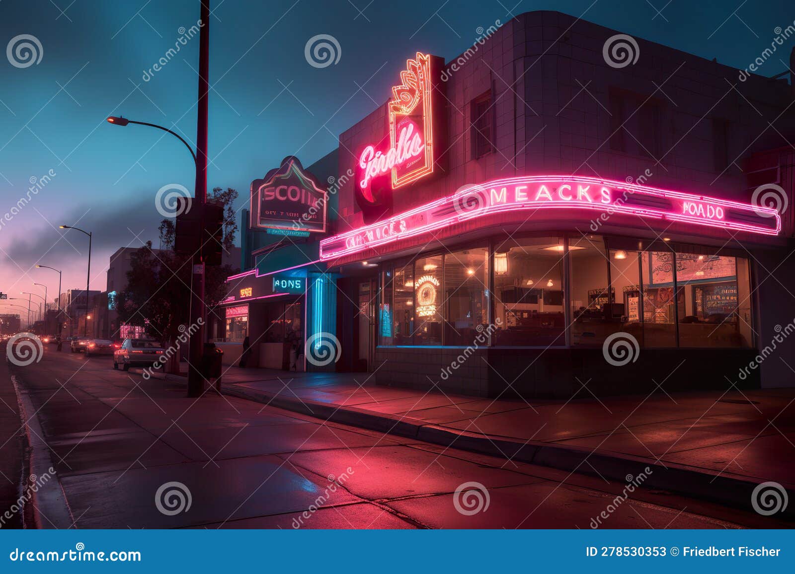 A Neon Lit Building on a City Street. Generative AI Image. Stock Image ...