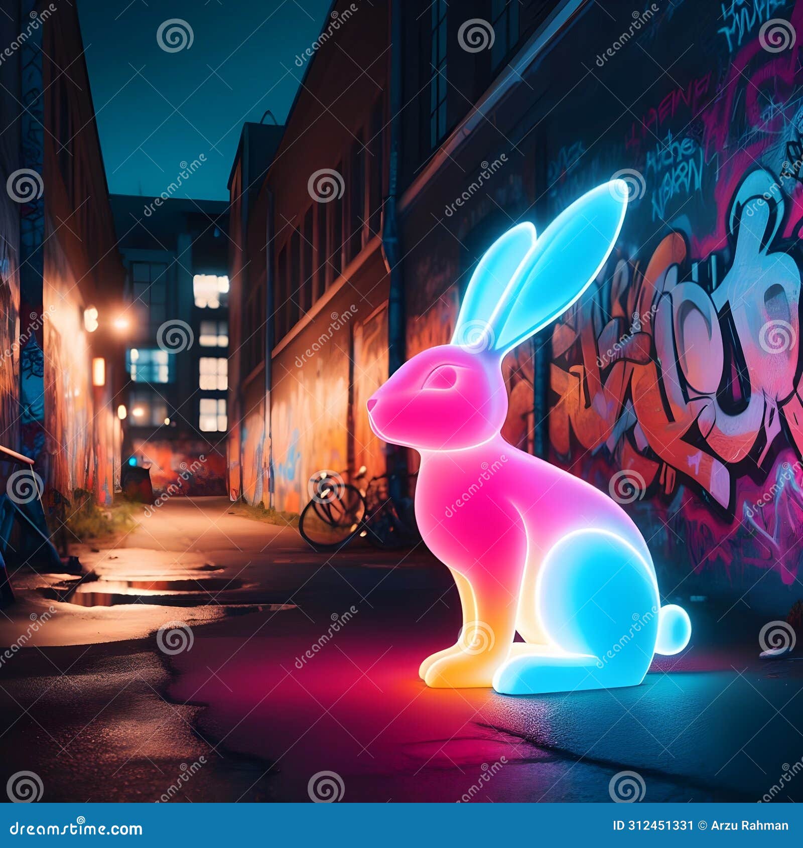 A neon-lit Bunny stock illustration. Illustration of name - 312451331