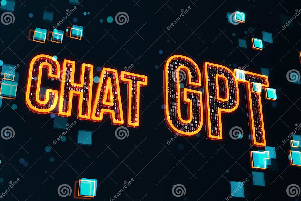 Neon Lit Chat Gpt Text with Digital Elements on a Dark Backdrop ...