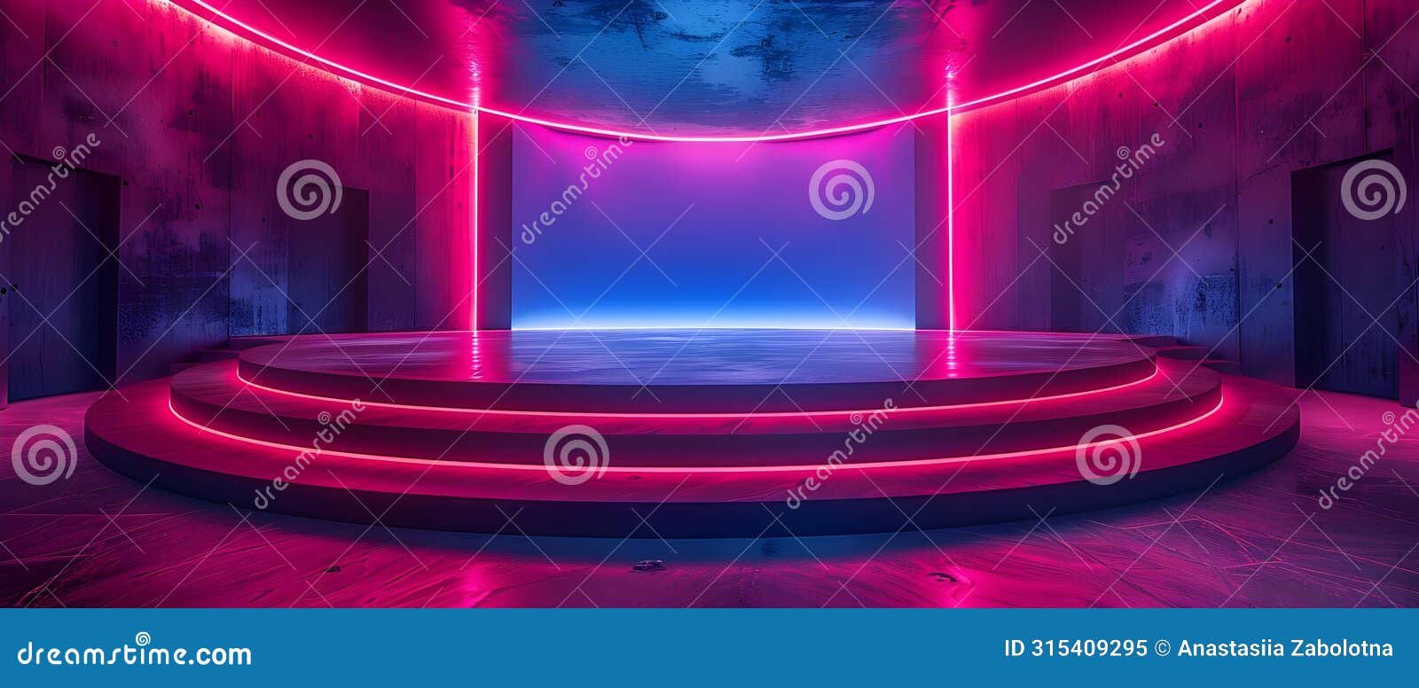 Neon-Lit Circular Stage in High-Tech Studio Vibes. Concept Neon-Lit ...