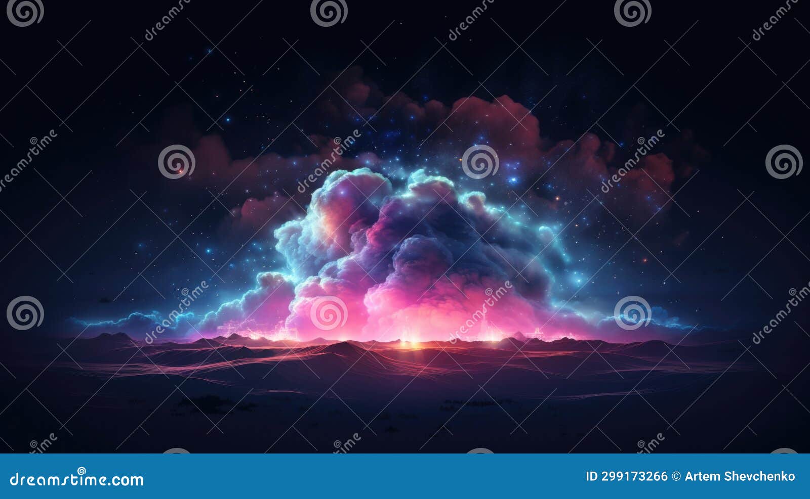 Neon-Lit Colorful Cloud Floating in the Dark Night Sky Stock Photo ...