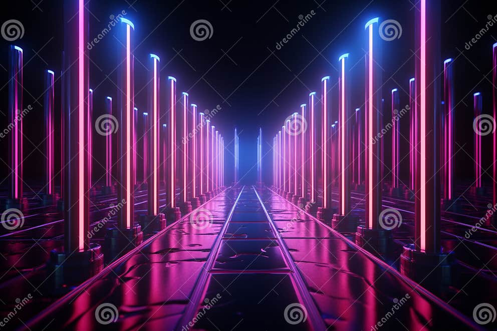 Neon-lit Columns Converge, Framing a 3D Backdrop for Dynamic Digital ...