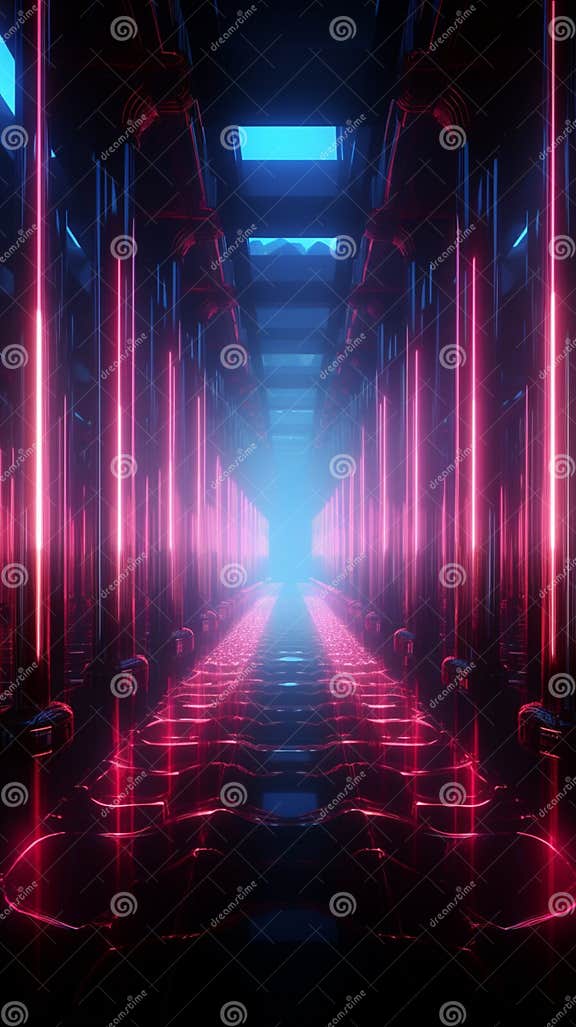 Neon-lit Columns Converge, Framing a 3D Backdrop for Dynamic Digital ...
