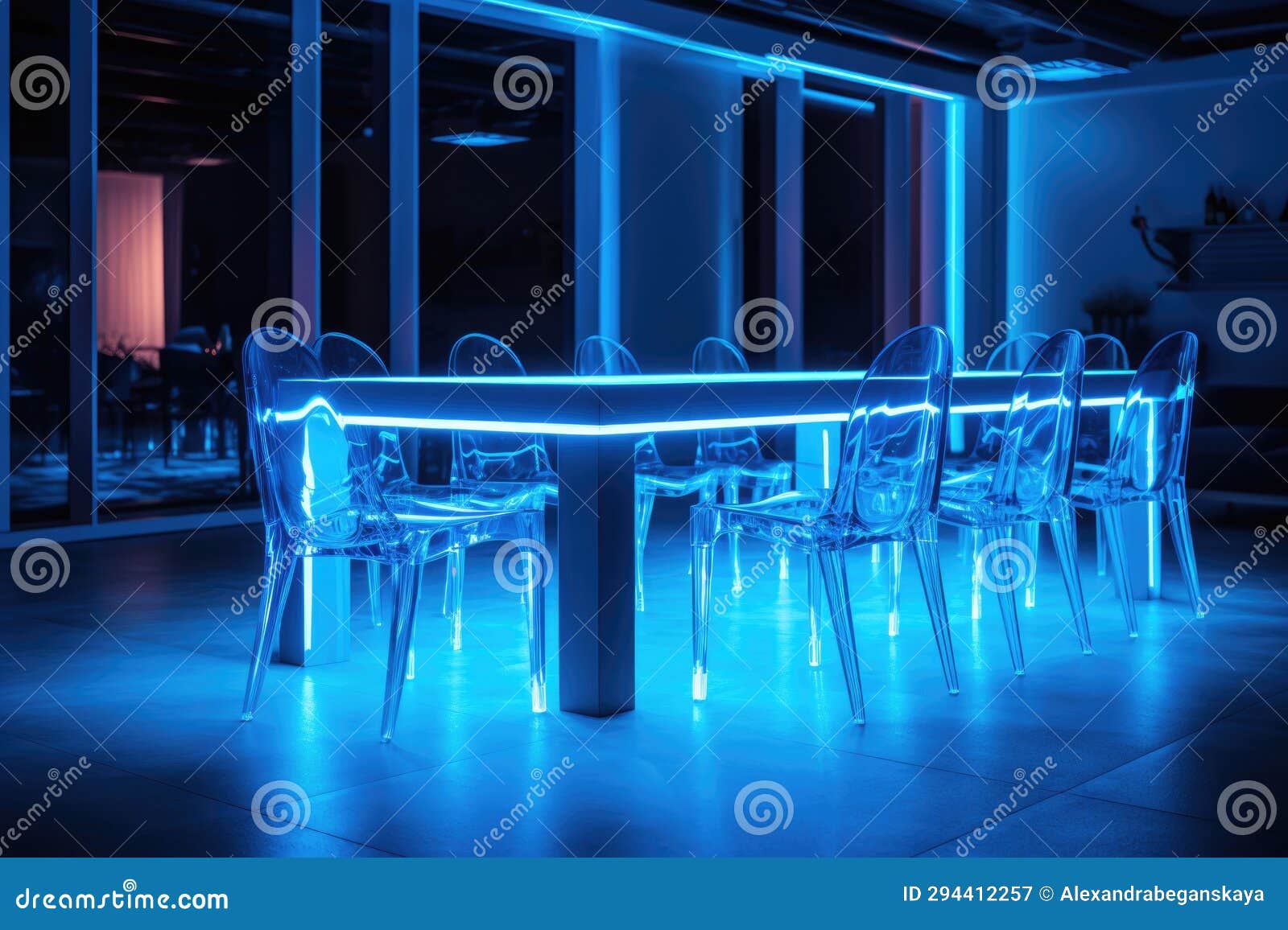 Neon-lit conference table stock illustration. Illustration of corporate ...