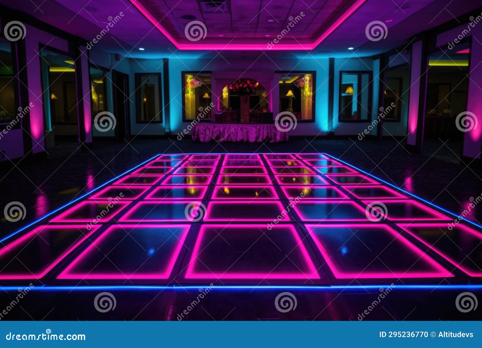 Neon-lit Dance Floor in a Banquet Hall Stock Photo - Image of nightlife ...