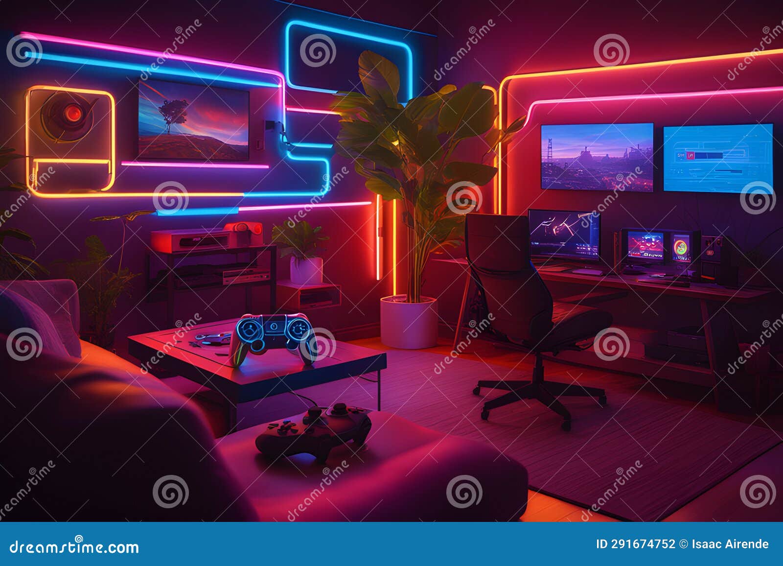 Neon-lit Gaming Environment with a Dynamic and Futuristic Ambiance ...