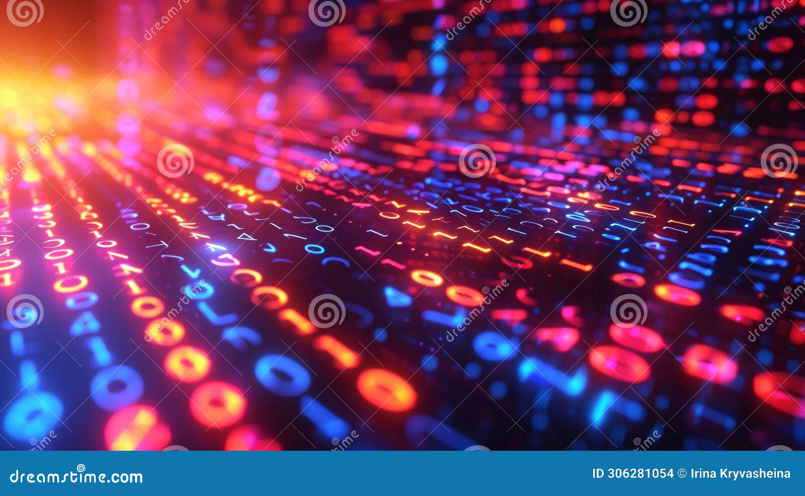 A Neon-lit Grid of Binary Code, Encoding the Language of the Digital Age Stock Photo - Image of ...