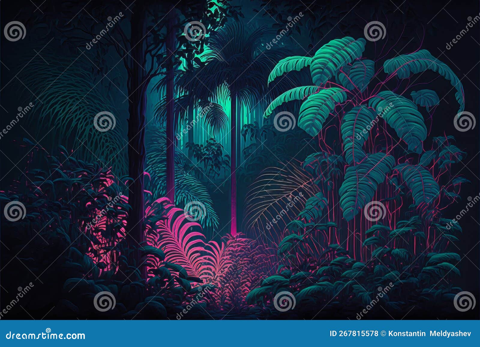 A Neon-lit Jungle Path, Lined with Glowing Plants and Trees. Stock ...