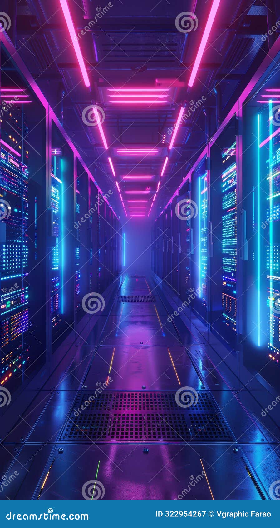 Neon-lit Server Room with High-tech Equipment, Futuristic Data Center ...