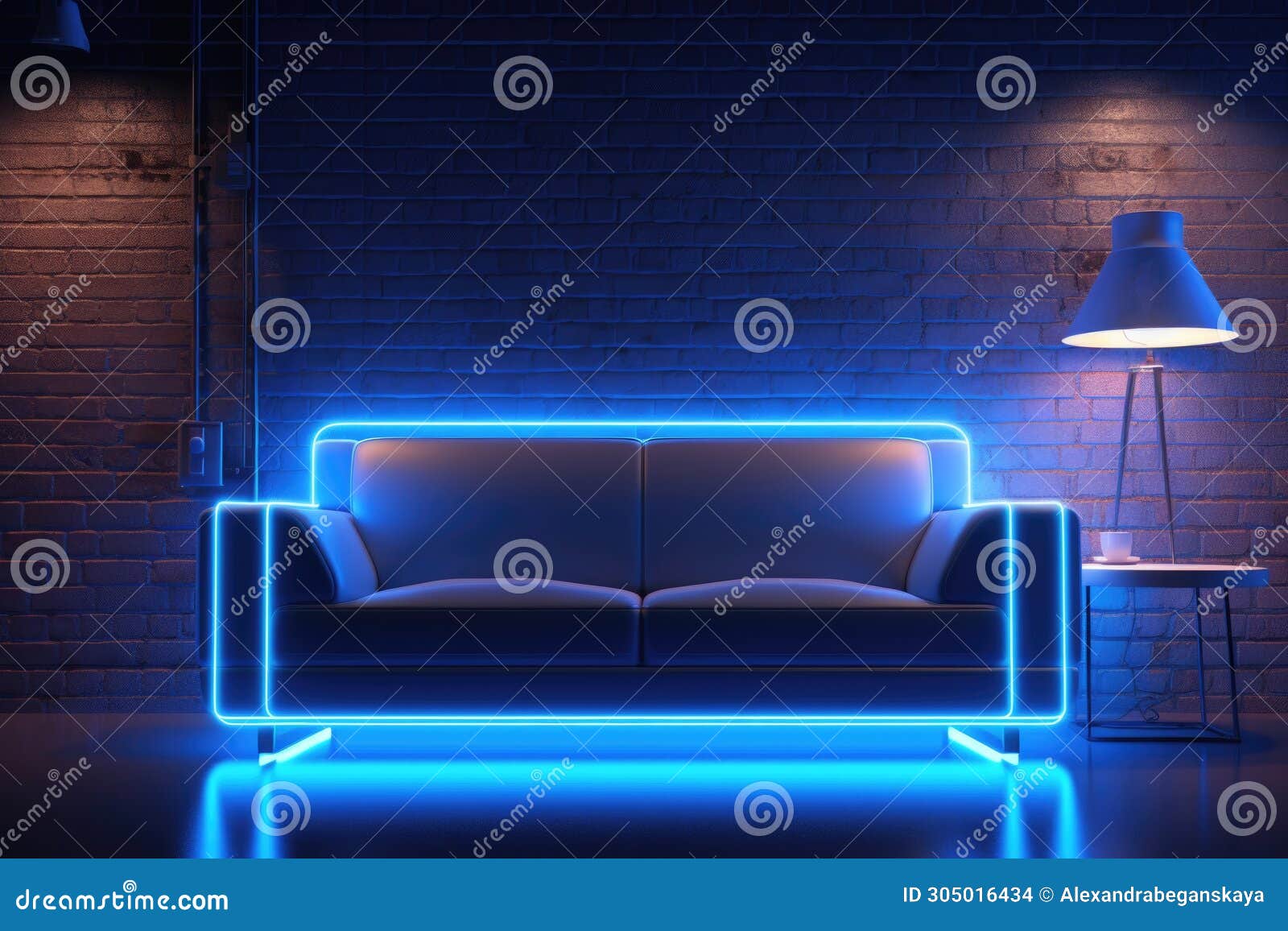 Neon-Lit Sofa in a Modern Setting Stock Illustration - Illustration of ...