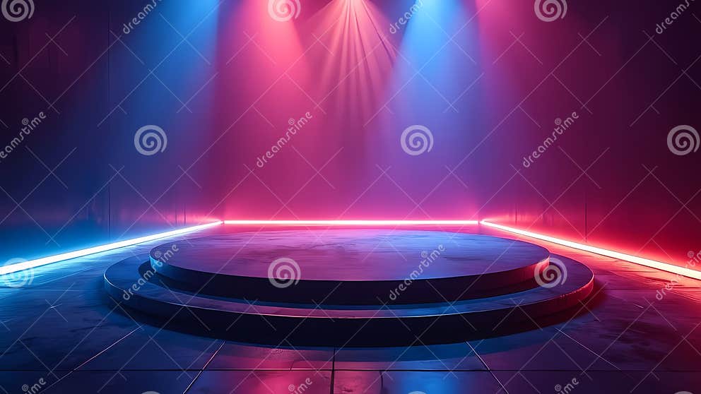 Neon-Lit Stage with Multi-Layered Lighting Effects Stock Illustration ...
