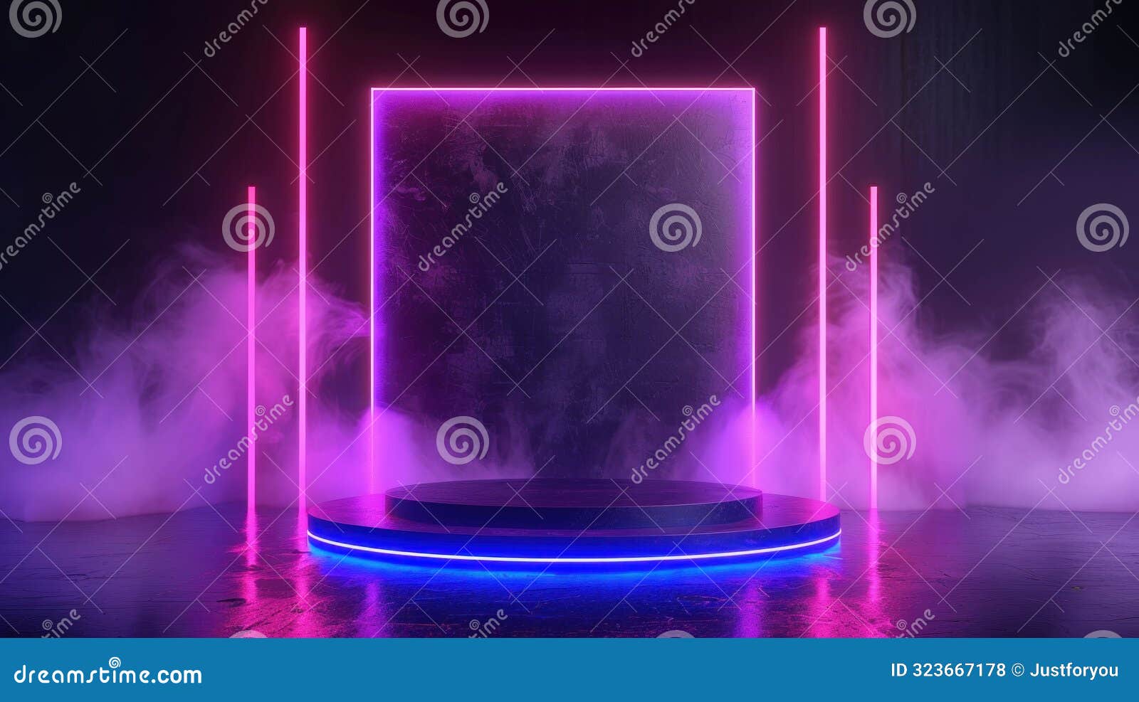 Neon Lit Stage with Smoke Effects. Generative Ai Stock Illustration ...