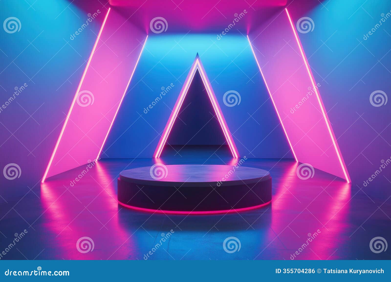 Neon-lit Stage with Triangular Design, Vibrant Pink and Blue Lights ...