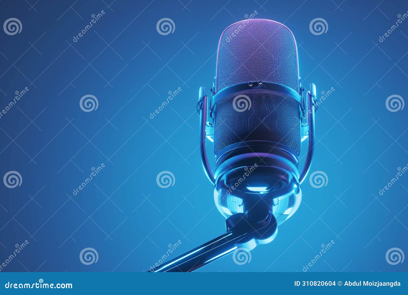 Neon Lit Studio Aesthetics 3D Rendering of Microphone Banner Stock ...