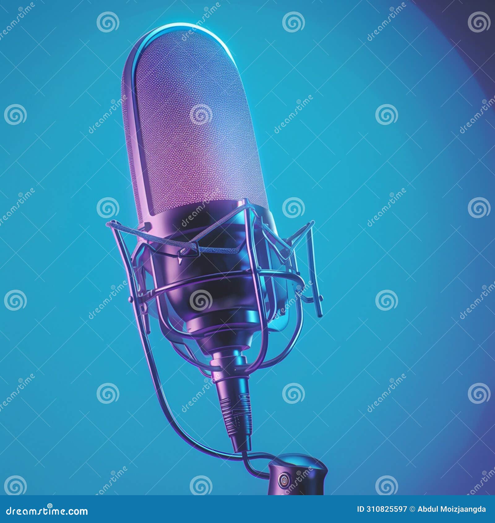 Neon Lit Studio Aesthetics 3D Rendering of Microphone Banner Stock ...