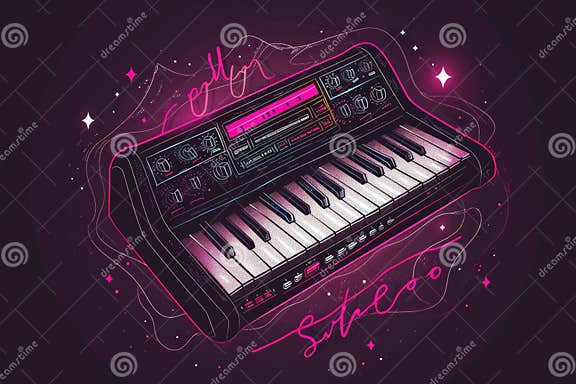 Neon-Lit Synthesizer with Celestial Wave Design Stock Photo - Image of ...