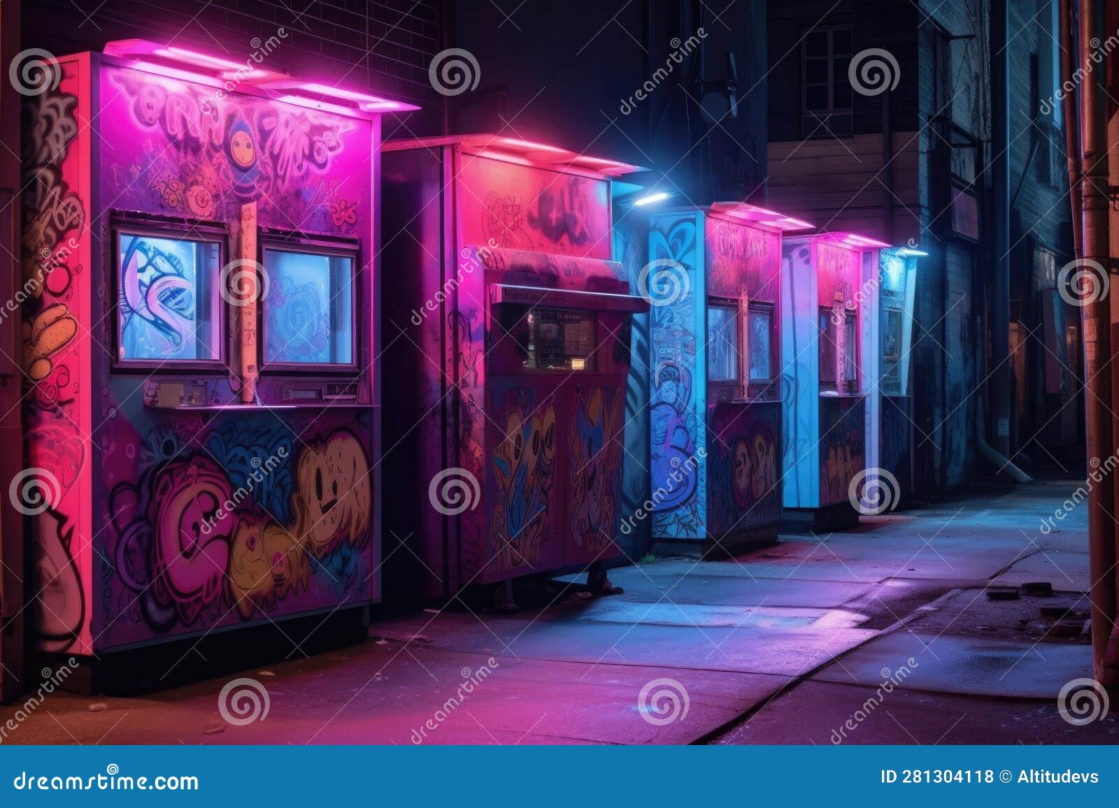 Neon-lit Vending Machines in a Quiet Alley Stock Photo - Image of ...