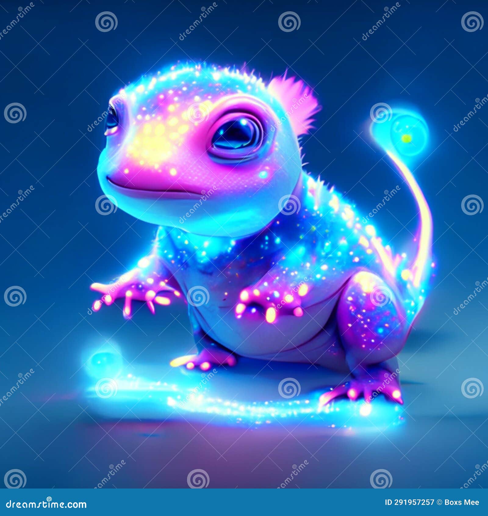 Neon Lizard on a Blue Background. 3d Rendering. Neon Effect Stock ...