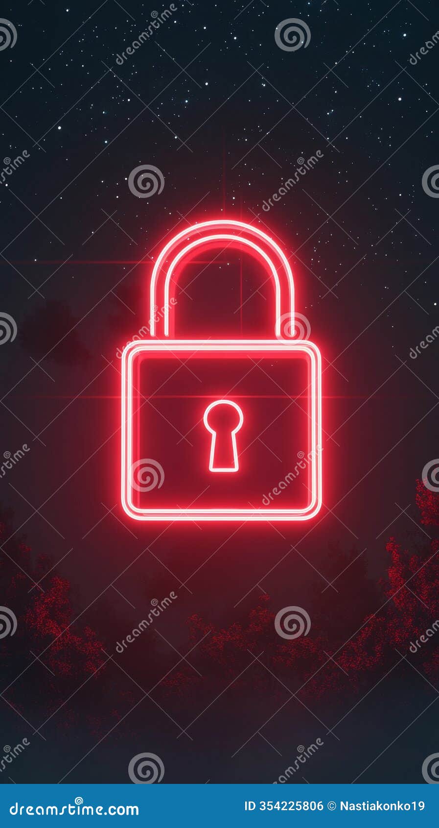 Neon Lock Against Starry Night Sky for Cybersecurity Concept Stock ...