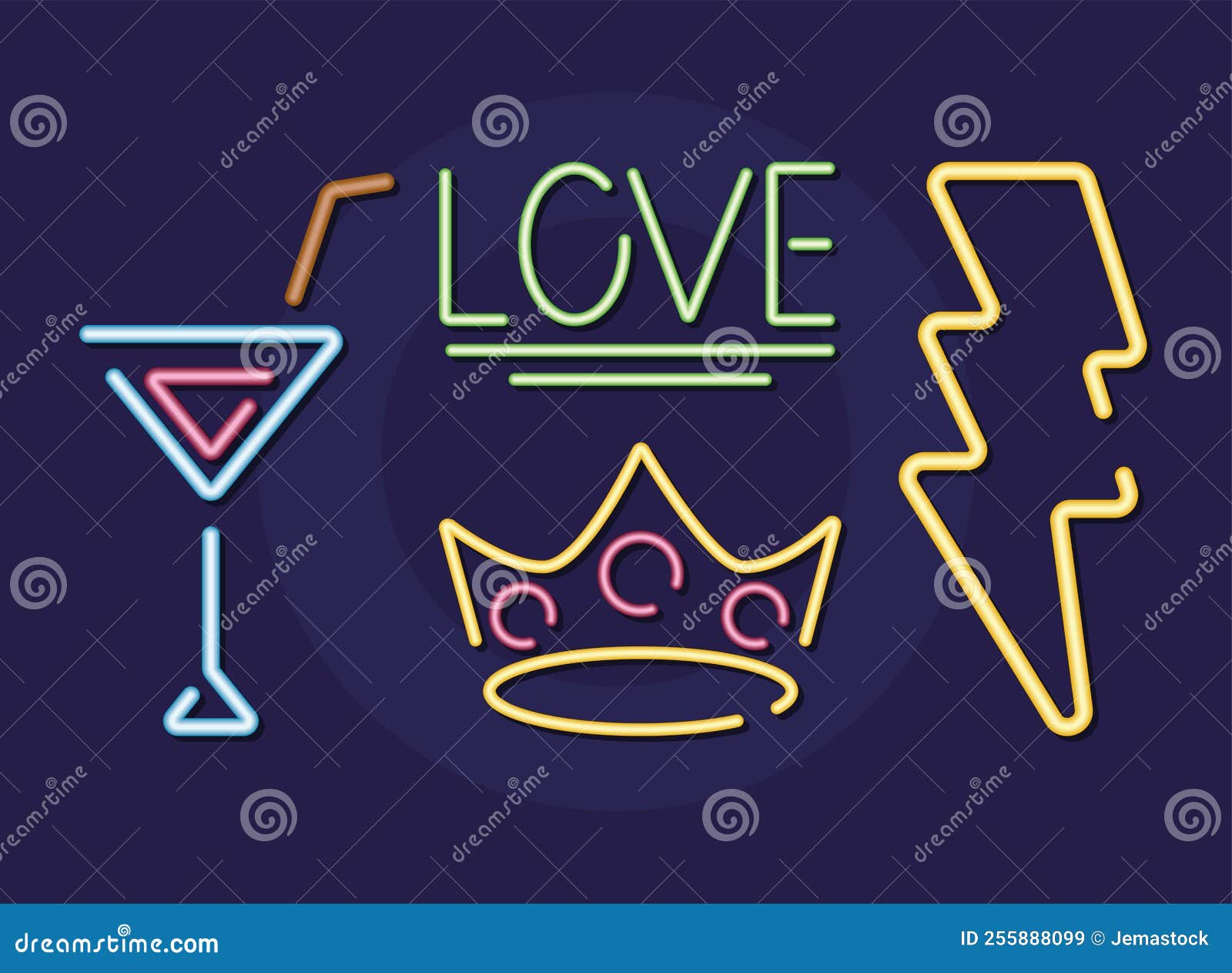 Neon love and crown stock vector. Illustration of romantic - 255888099