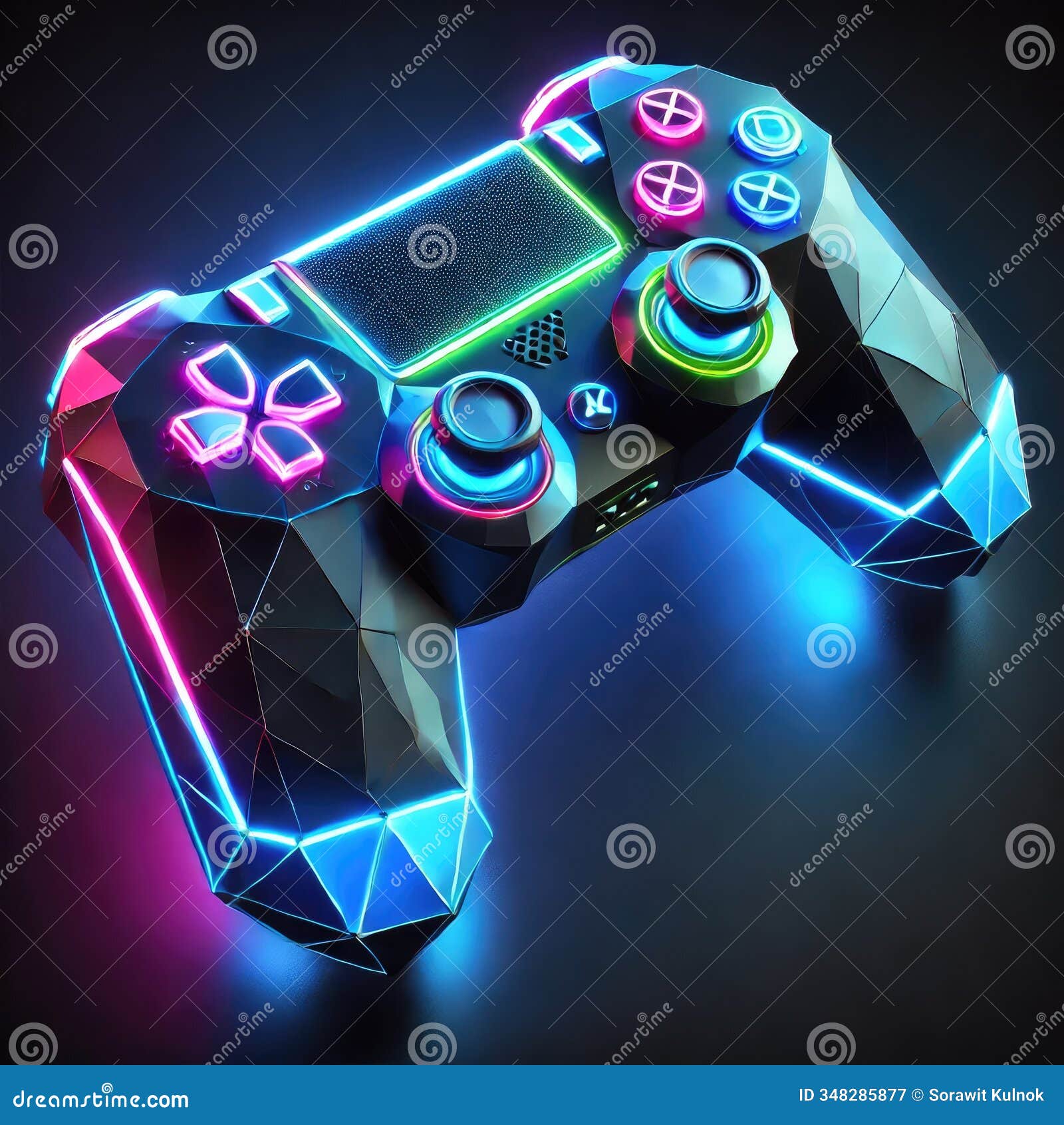 Neon Low-Poly Game Controller Stock Illustration - Illustration of ...