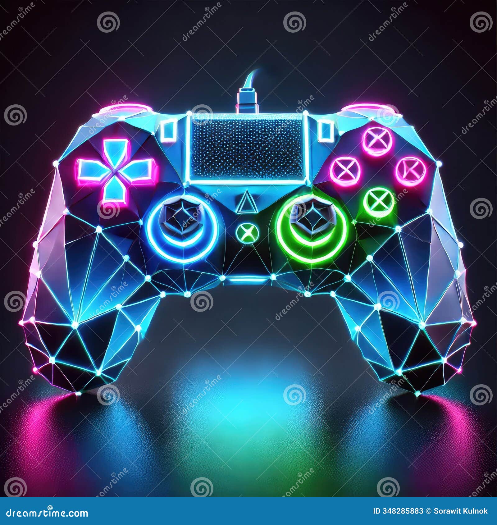 Neon Low-Poly Game Controller Stock Illustration - Illustration of ...