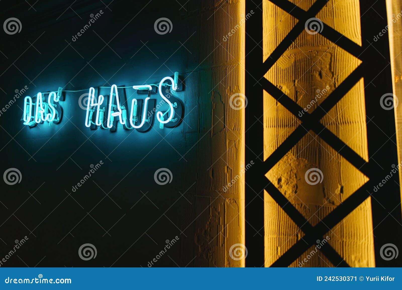 Neon Luminous Sign `Das Haus` In Architecture Royalty-Free Stock Photo ...