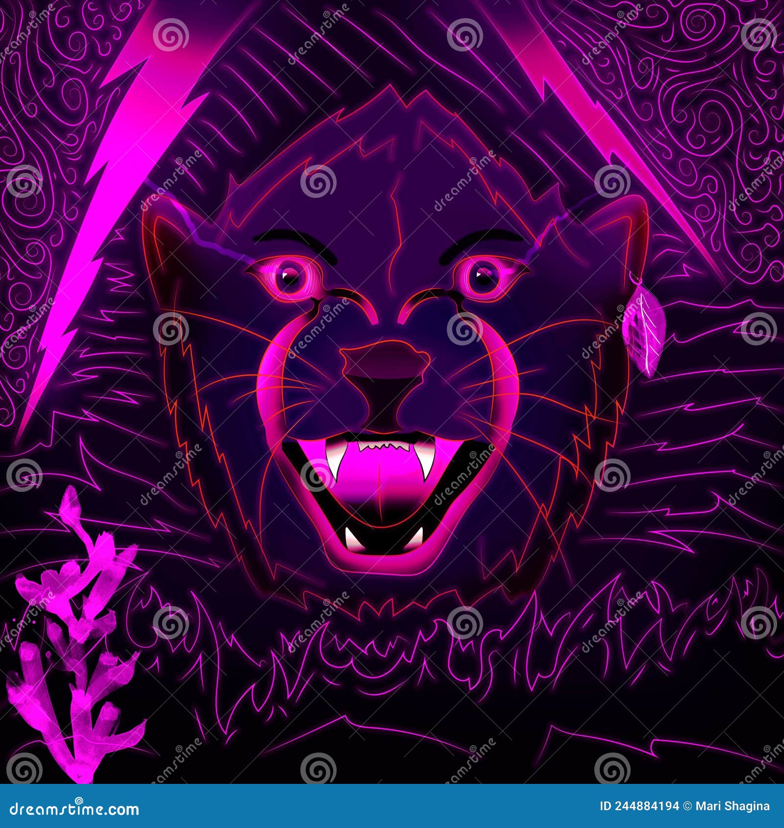 Neon lynx stock illustration. Illustration of purple - 244884194