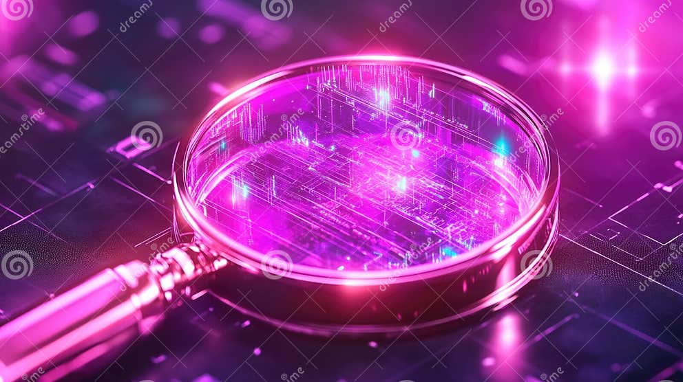 Neon Magnifying Glass Exploring Digital Circuit with Futuristic Glow ... Neon Magnifying Glass Exploring Digital Circuit with Futuristic Glow ...