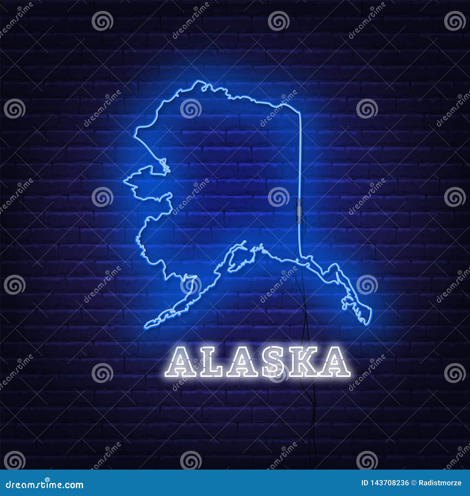 Neon Map State of Alaska on a Brick Wall Background Stock Illustration ...