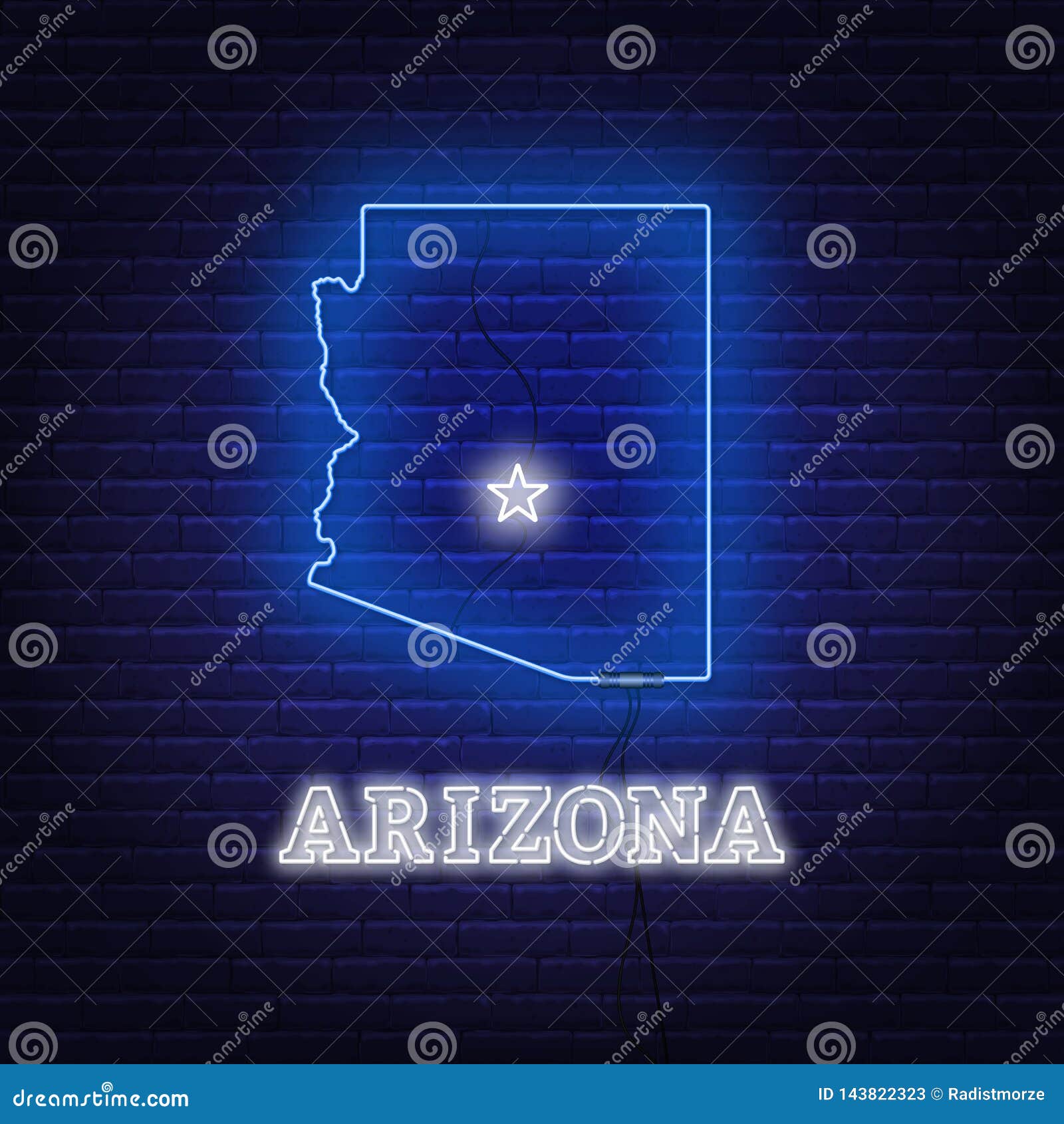 Neon Map State Of Nevada On A Brick Wall Background. Cartoon Vector ...