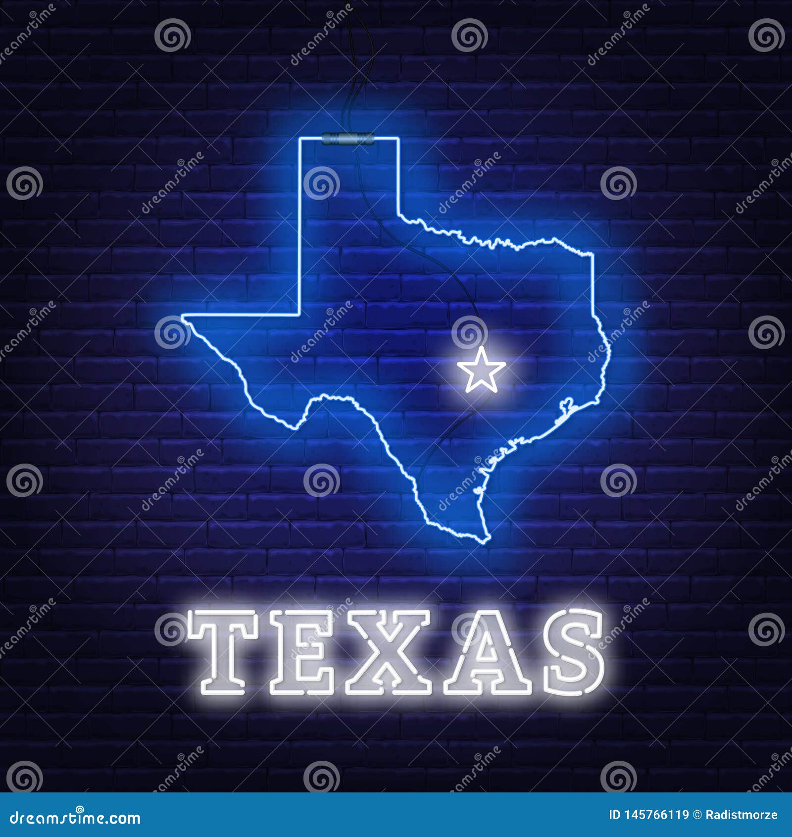 Neon Map State Of Nevada On A Brick Wall Background. Cartoon Vector ...